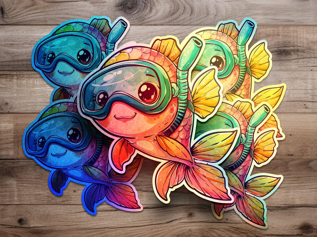 Adorable Fish Snorkeling Stickers Holographic Die-cut Transparent Die ...
