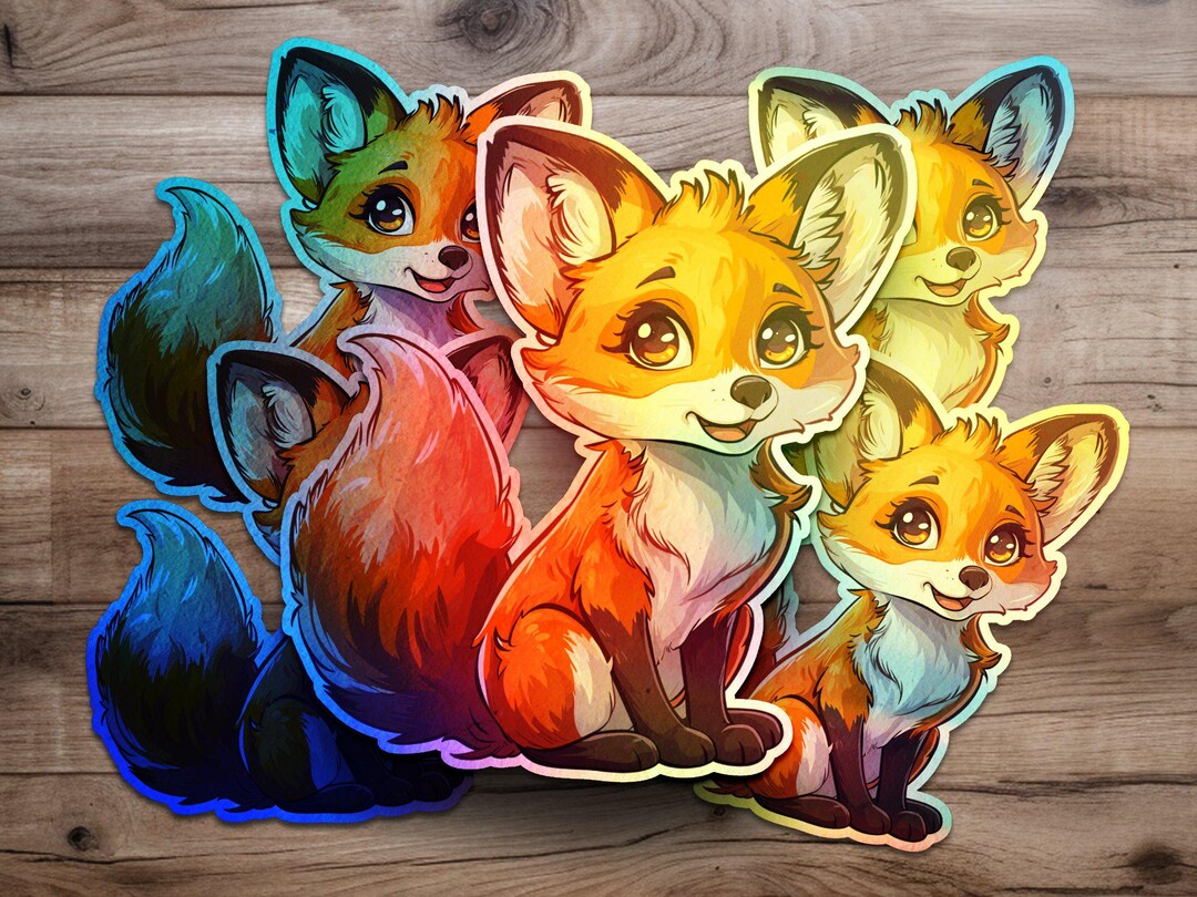 Cute Fox Stickers Pack Holographic Fox Die Cut Transparent Stickers ...