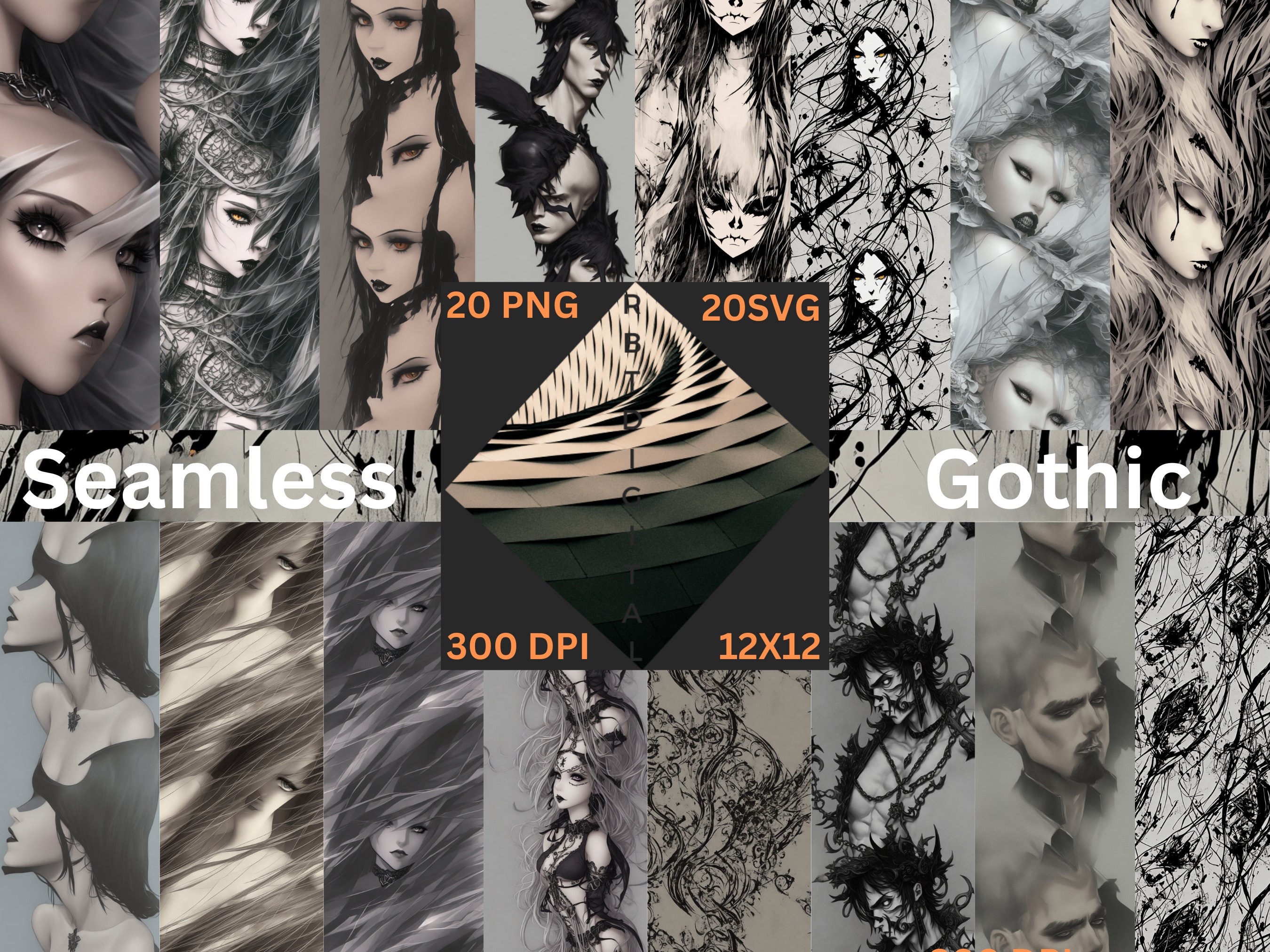 Gothic Seamless Digital Paper PNG and SVG 12x12 Dark Pattern for ...