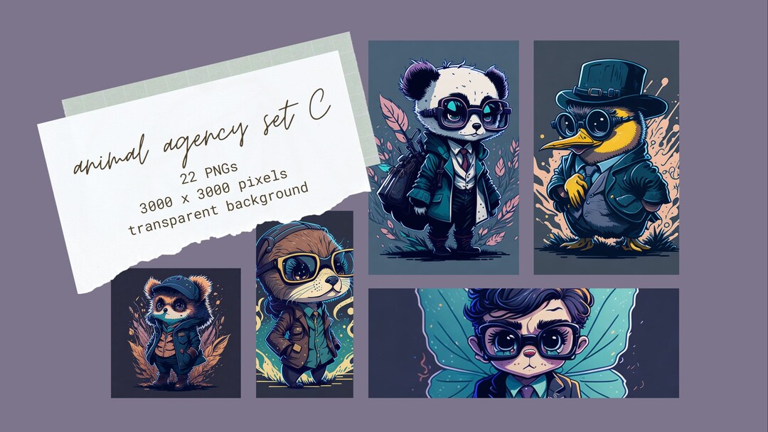 22 Pngs Colourful Cute Animal Agency Clipart Set C Digital - Etsy