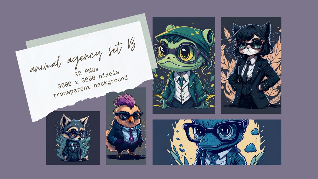 22 Pngs Colourful Cute Animal Agency Clipart Set B - Digital Images for ...
