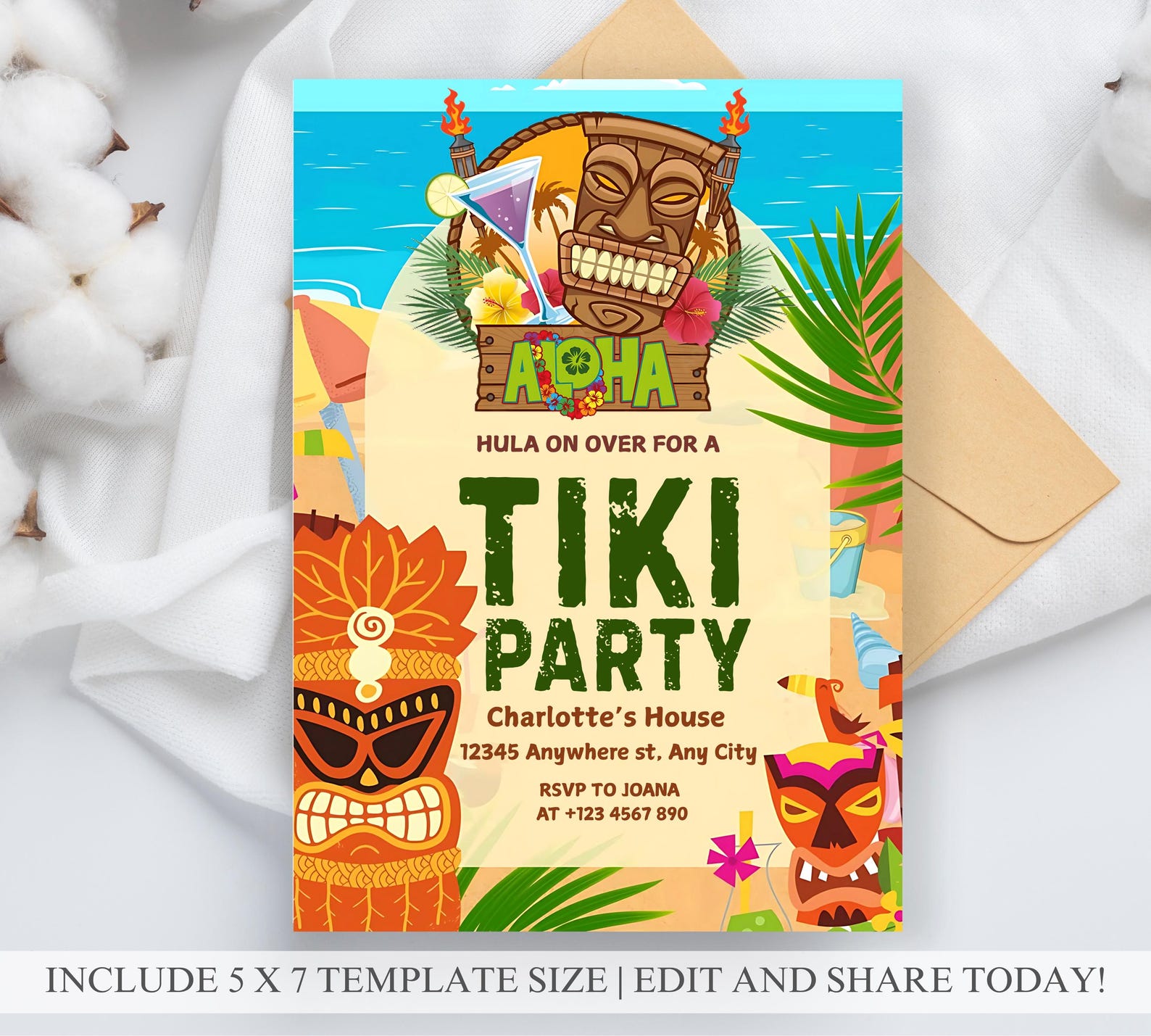 Editable Luau Tiki Birthday Invitation Template, Luau Tiki Party ...