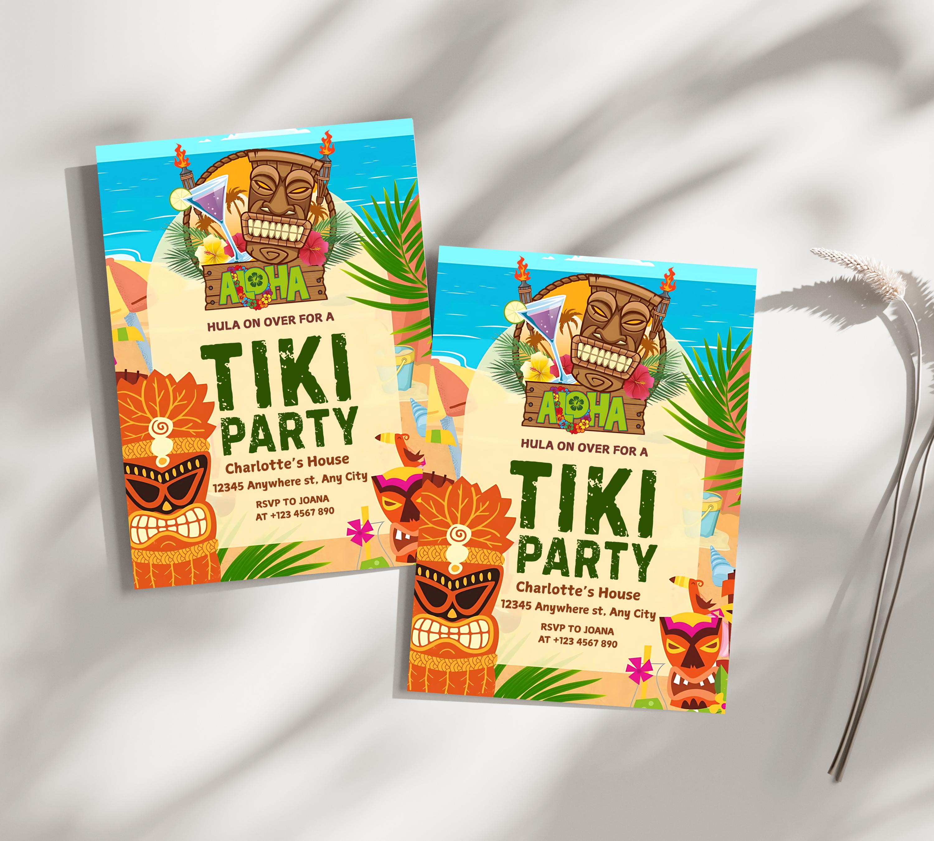 Editable Luau Tiki Birthday Invitation Template, Luau Tiki Party ...