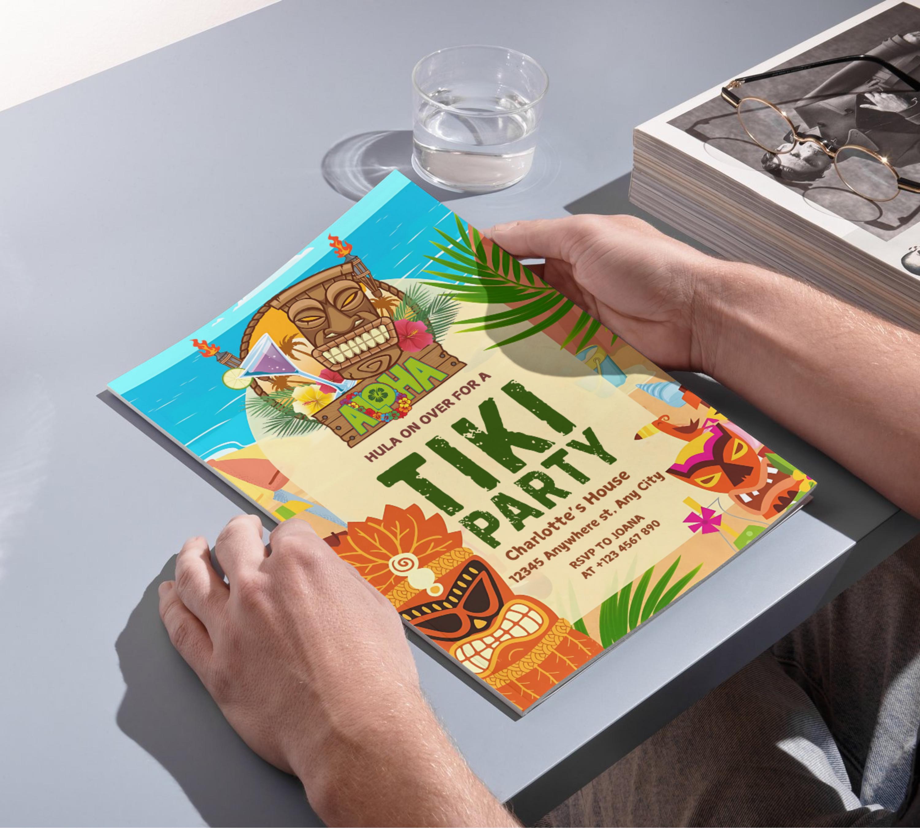 Editable Luau Tiki Birthday Invitation Template, Luau Tiki Party ...