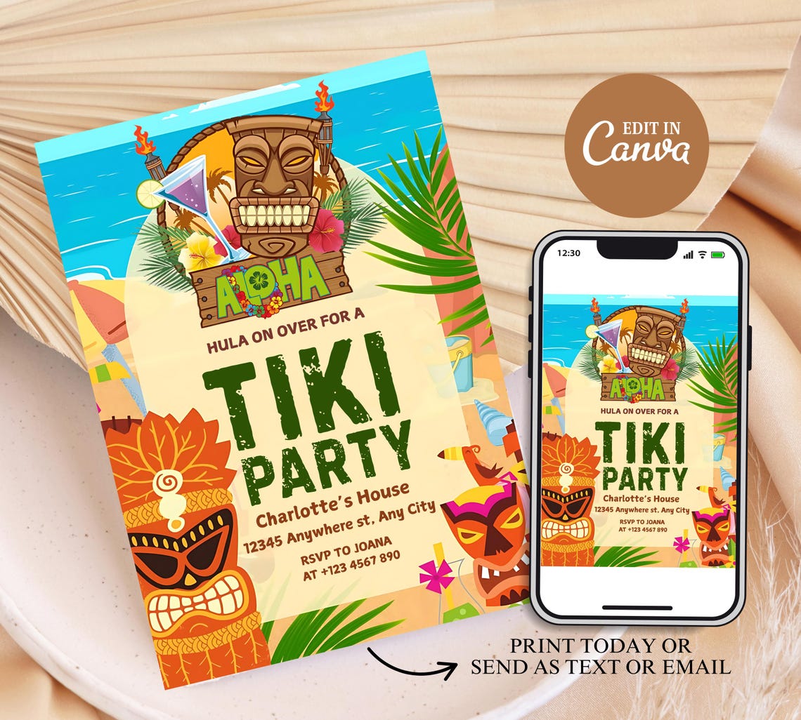 Editable Luau Tiki Birthday Invitation Template, Luau Tiki Party ...