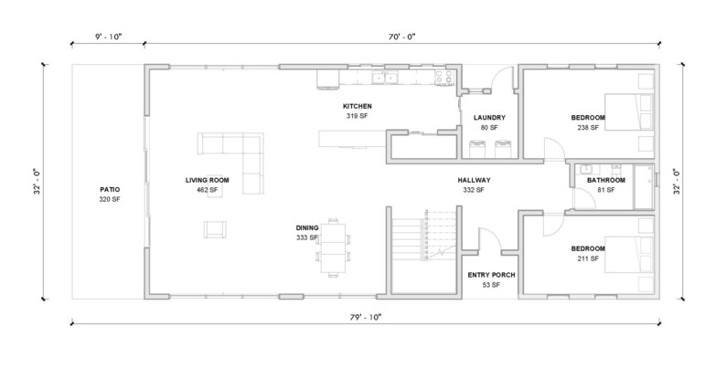 Barndominium, House Plan 3 Beds 2 Bath With Loft, 32'x70' Floor Plan ...