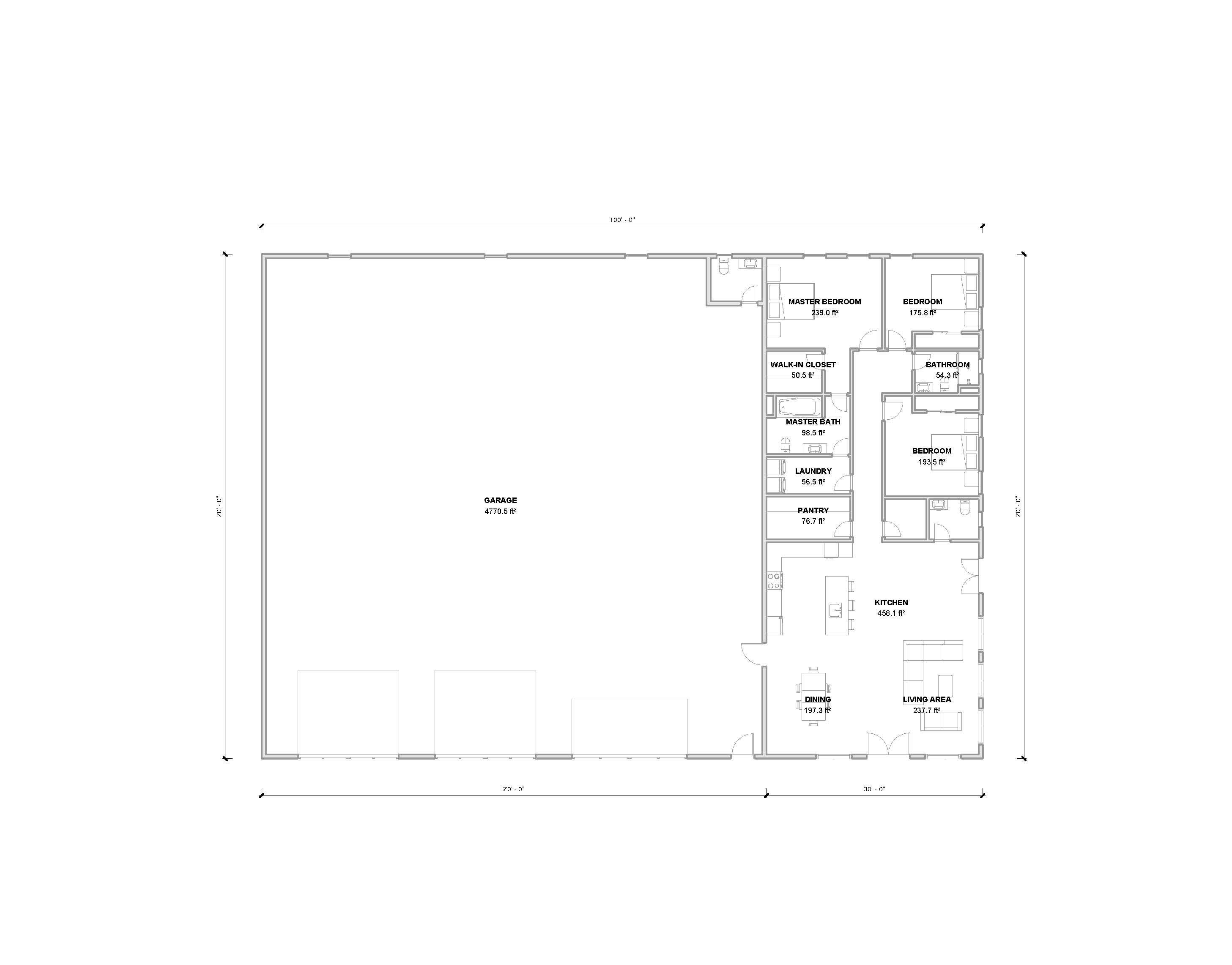 Barndominium, House Plan, 3 Bedrooms 2 Bath With 3 Car Garage Shop, 70 ...