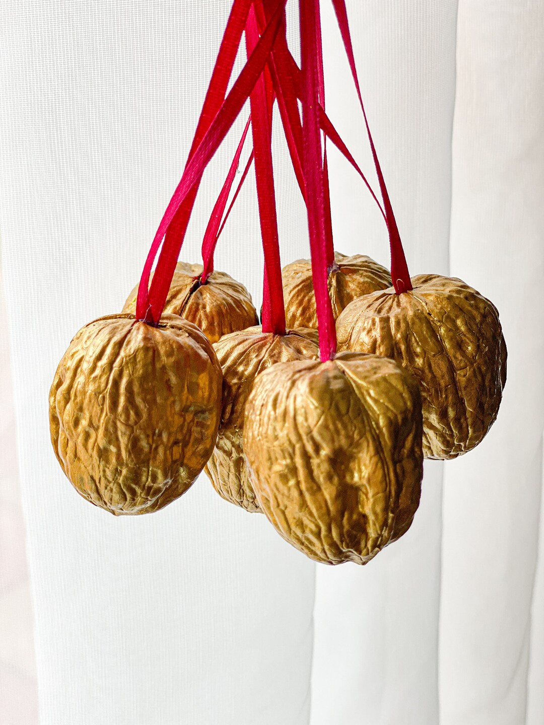 Golden Walnut Ornaments, Gilded Walnut Ornaments, Yule Decorations ...