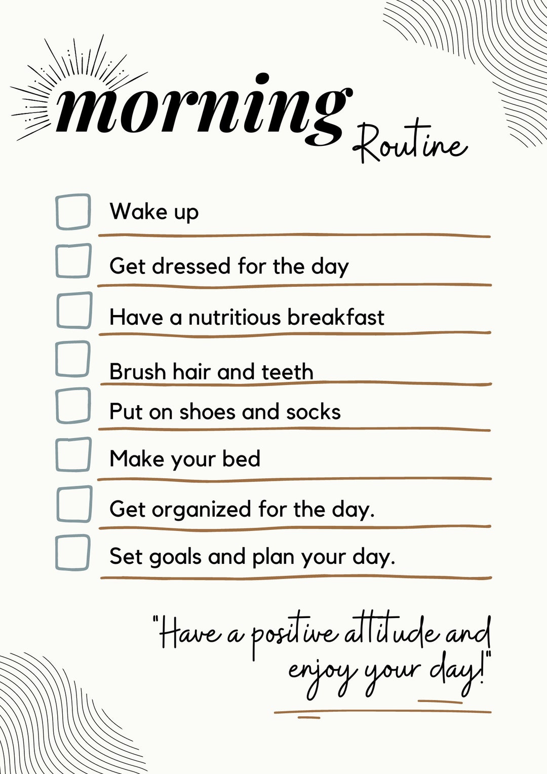Morning Routine Sheet for Tween or Teenage Girl - Etsy Australia