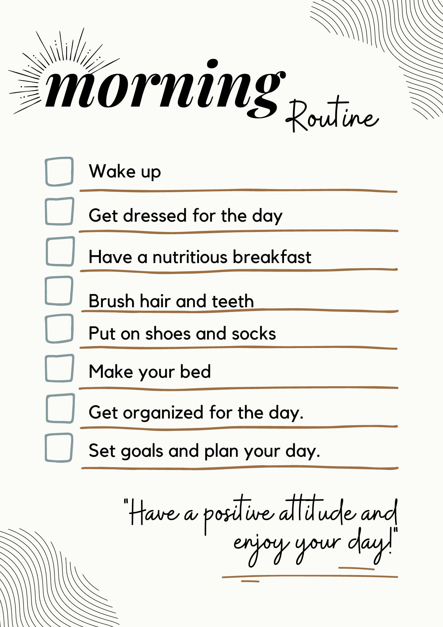 Morning Routine Sheet for Tween or Teenage Girl - Etsy