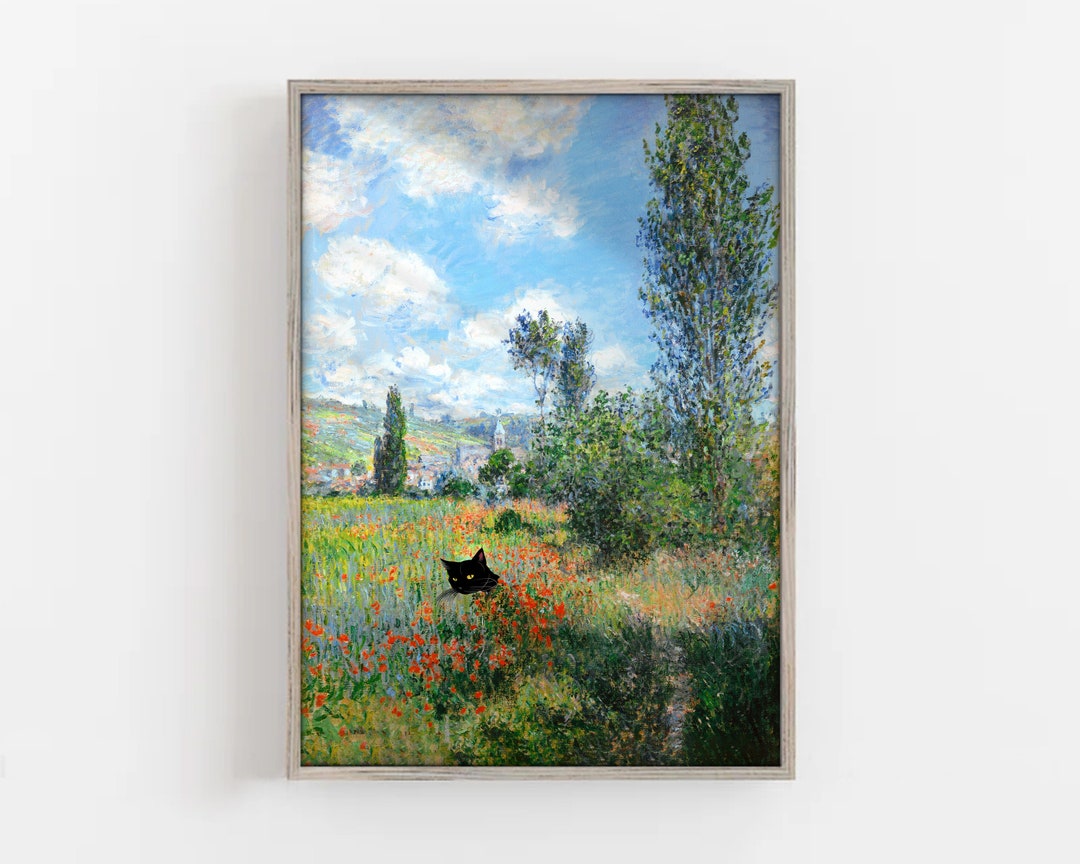 Claude Monet Cat Poster, Funny Cat Print, Flowers Cat Art, Floral Print ...