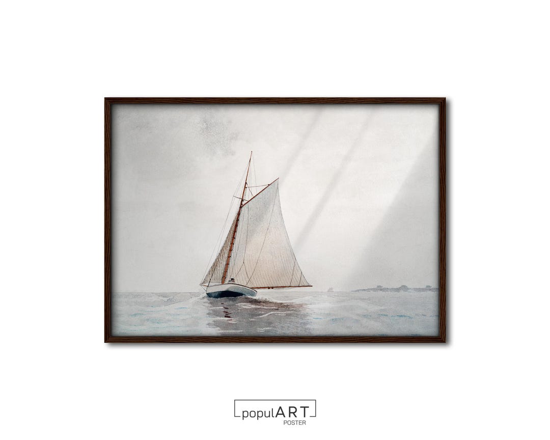 Sail Boat Painting, Vintage Sailboat Art Print, Antique Seascape ...