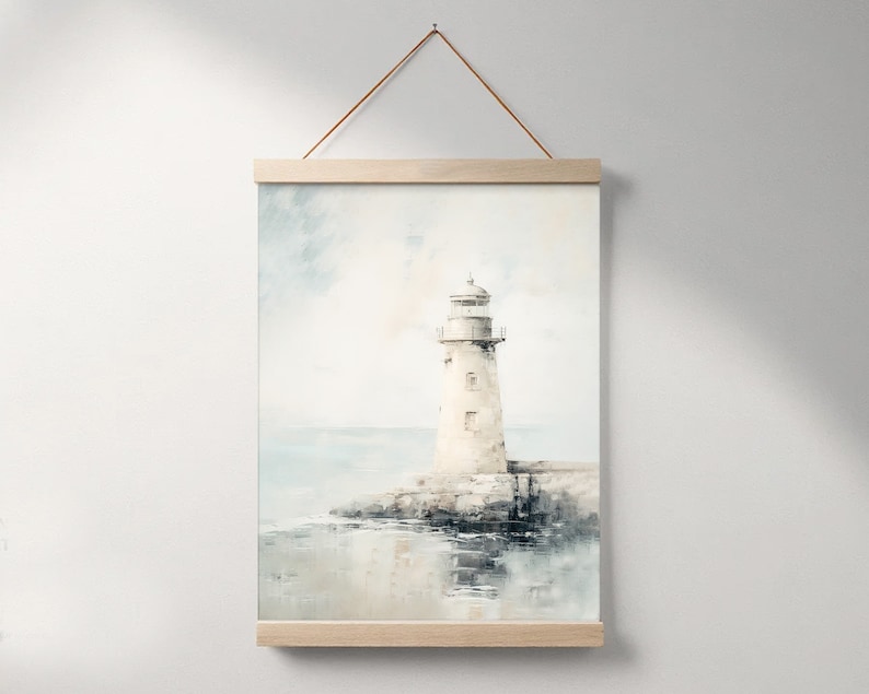 Vintage Lighthouse Print, Ocean Landscape, Nautical Landscape, Neutral ...