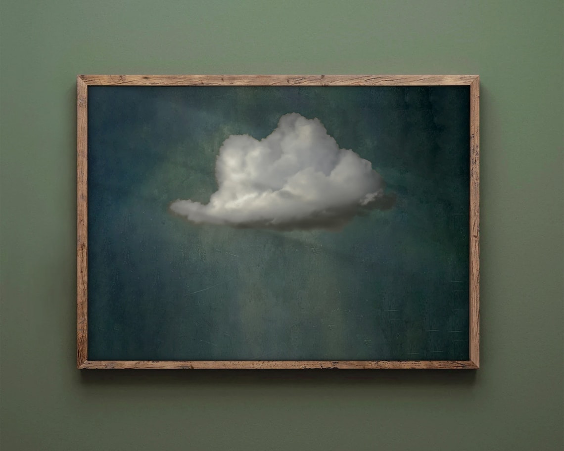 Vintage Moody Cloud Poster, Moody Sky Print, Minimalist Cloud Art, White Cloud Oil Painting ...