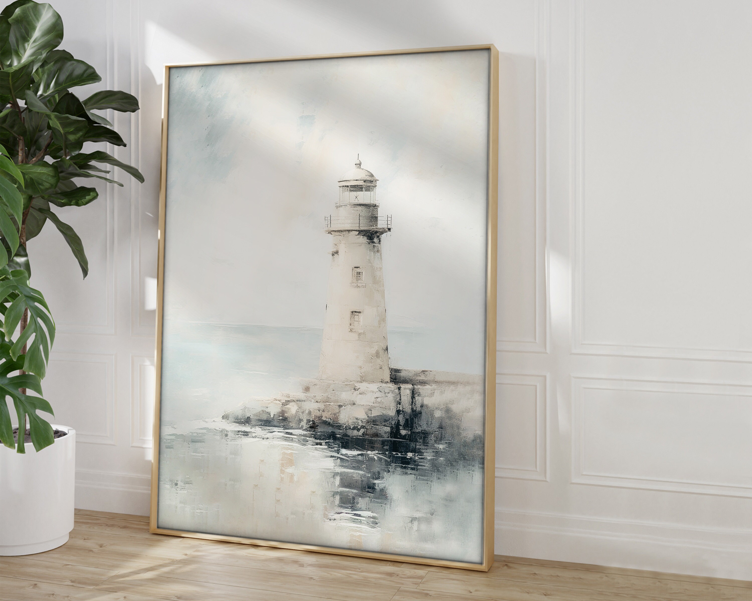 Vintage Lighthouse Print, Ocean Landscape, Nautical Landscape, Neutral ...