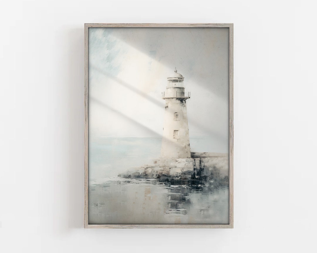Vintage Lighthouse Print, Ocean Landscape, Nautical Landscape, Neutral ...