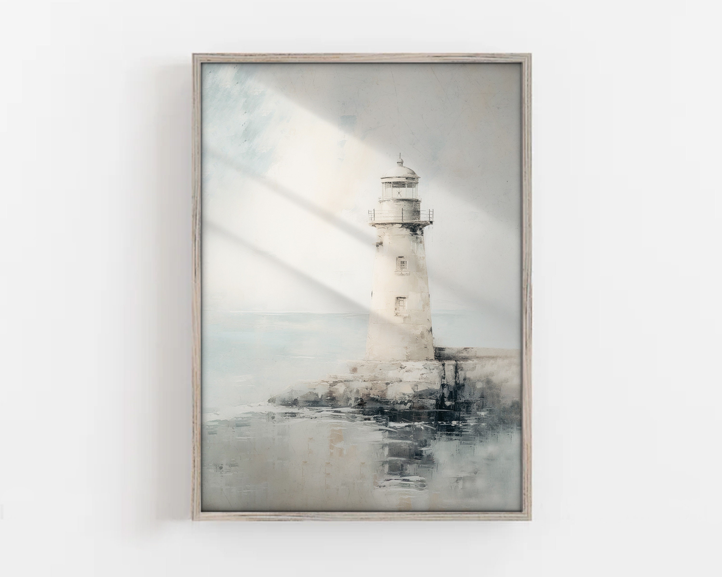 Vintage Lighthouse Print, Ocean Landscape, Nautical Landscape, Neutral ...