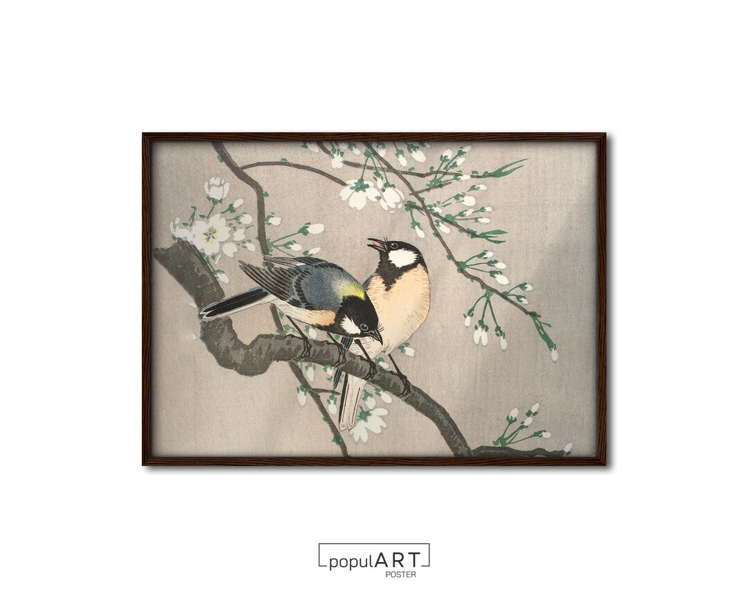 Chickadee Painting, Bird Poster, Japanese Wall Art, Vintage Bird Wall ...