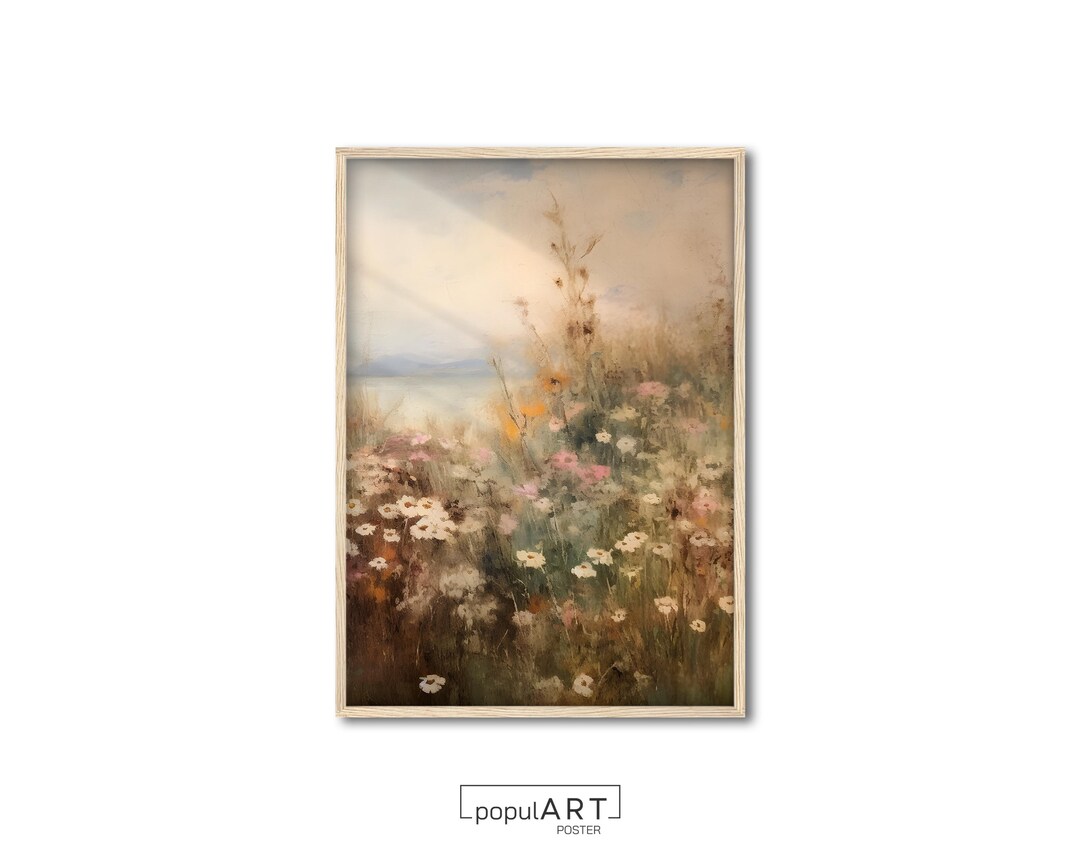 Vintage Daisy Poster, Daisy Flowers Painting, Daisy Field Print, Floral ...