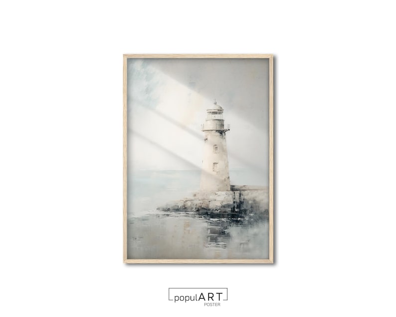 Vintage Lighthouse Print, Ocean Landscape, Nautical Landscape, Neutral ...