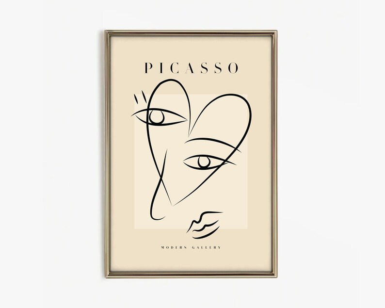 Picasso Poster Picasso Heart Line Art Wedding Gift Face - Etsy