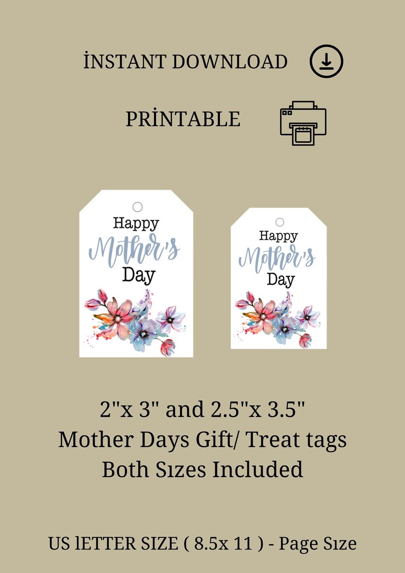 Mothers Day Gift Tags, Printable Mothers Day Treat Tags, Mothers Day ...