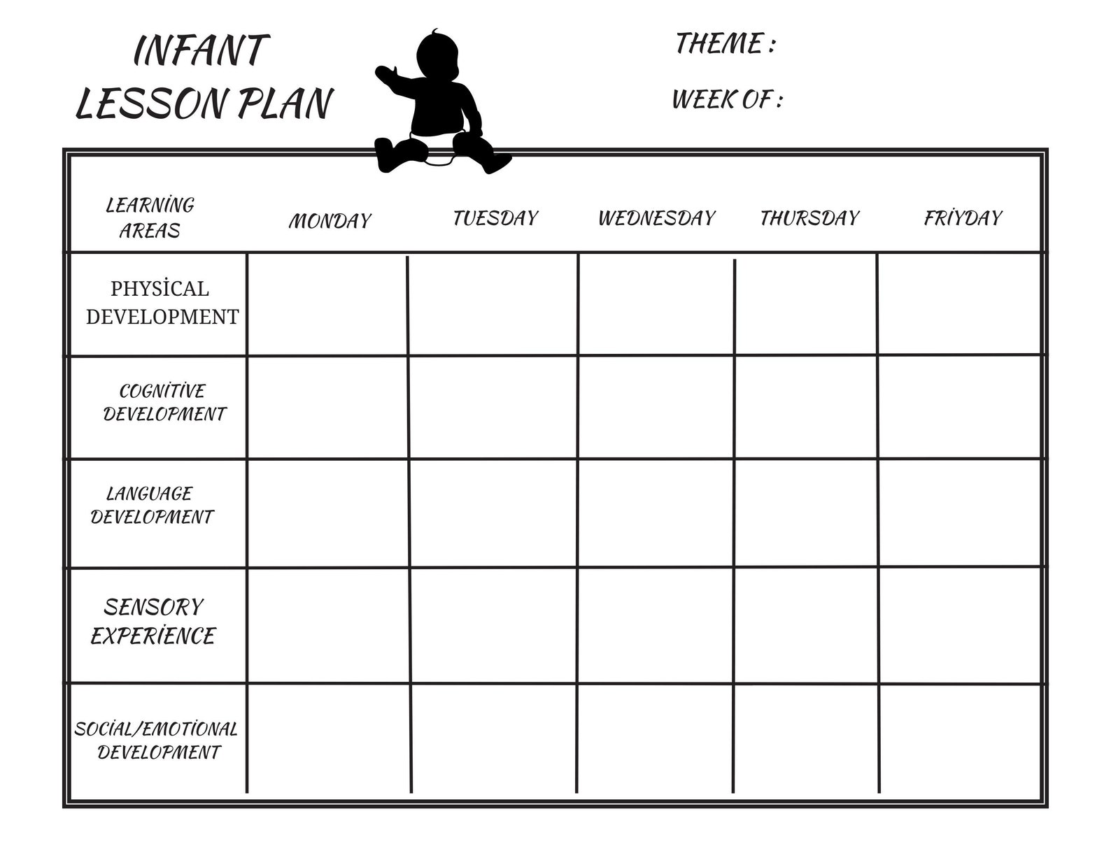 Infant Weekly Lesson Plan-black & White, Construction Printable Infant ...