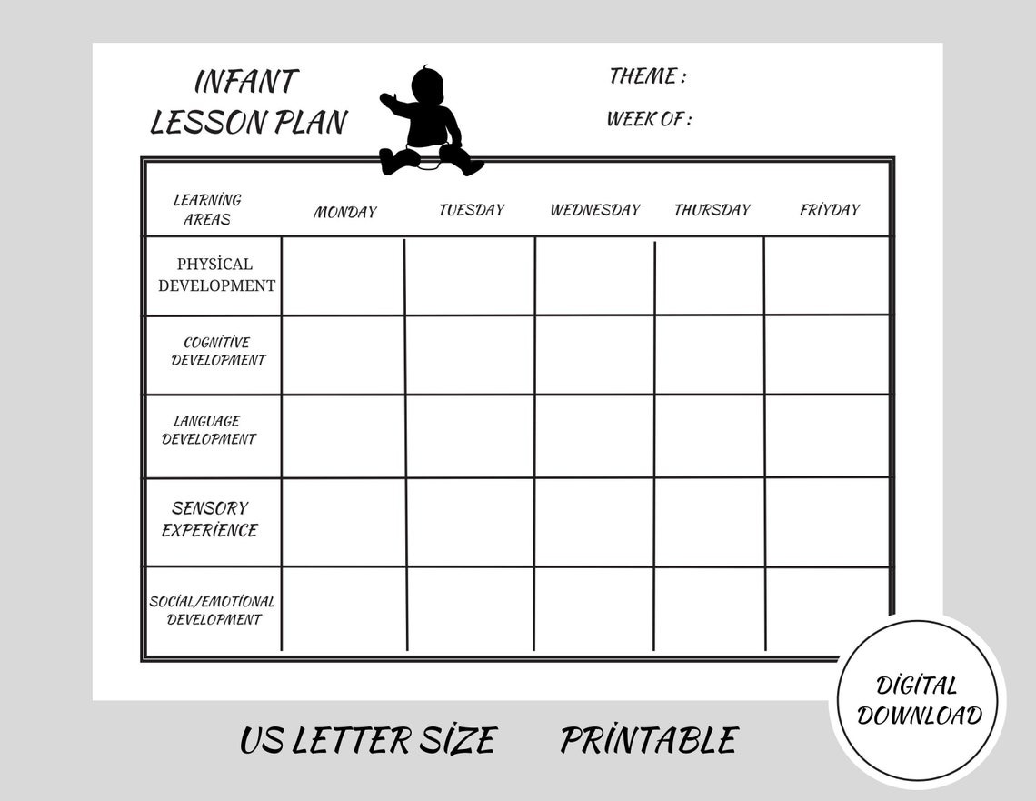 Infant Weekly Lesson Plan-black & White, Construction Printable Infant ...