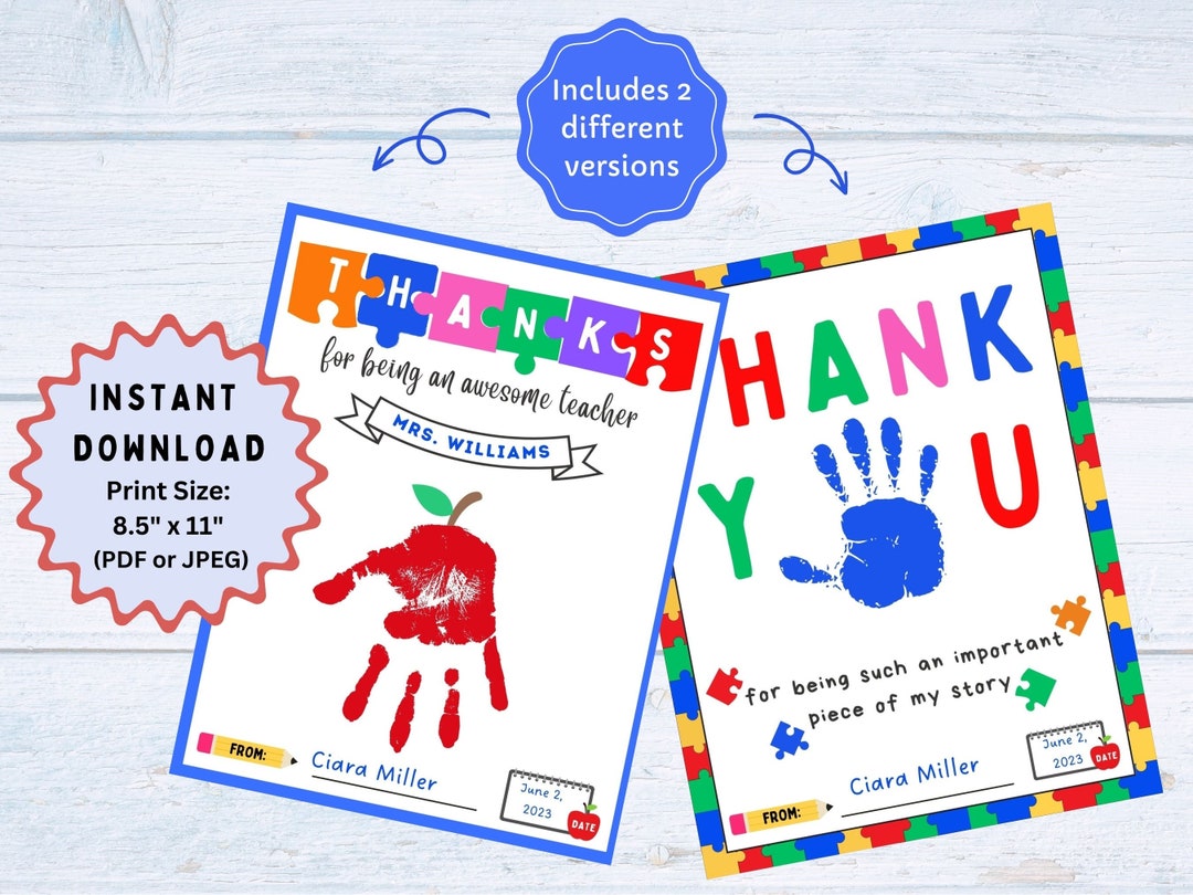 Printable Puzzle Piece Teacher Handprint Gift, End-of-the-year Teacher ...