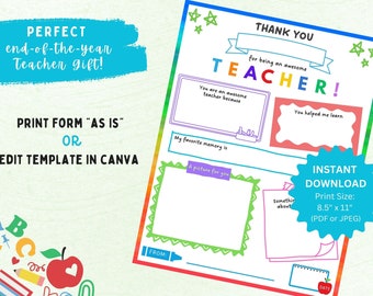 Teacher Appreciation Gift, Teacher Thank You Gift, All About My Teacher ...