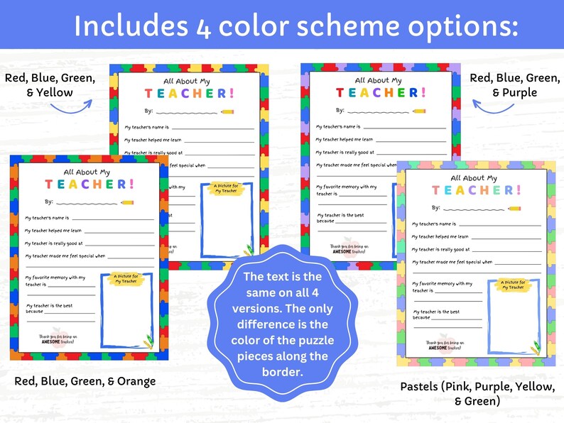 All About My Teacher Printable, End of Year Gift (digital Download) - Etsy