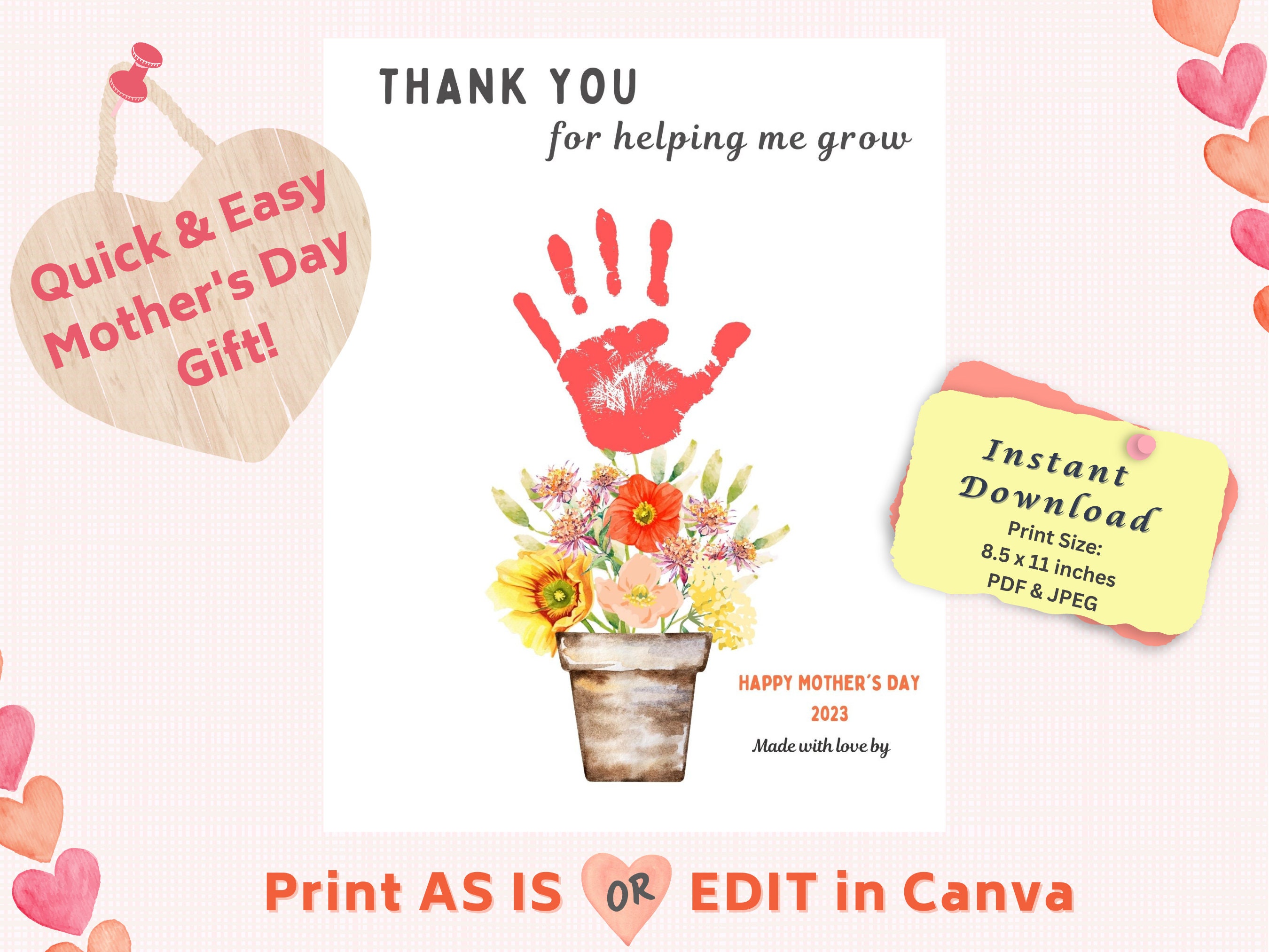 Editable Mother's Day Handprint Craft, Mother's Day Gift From Kids - Etsy