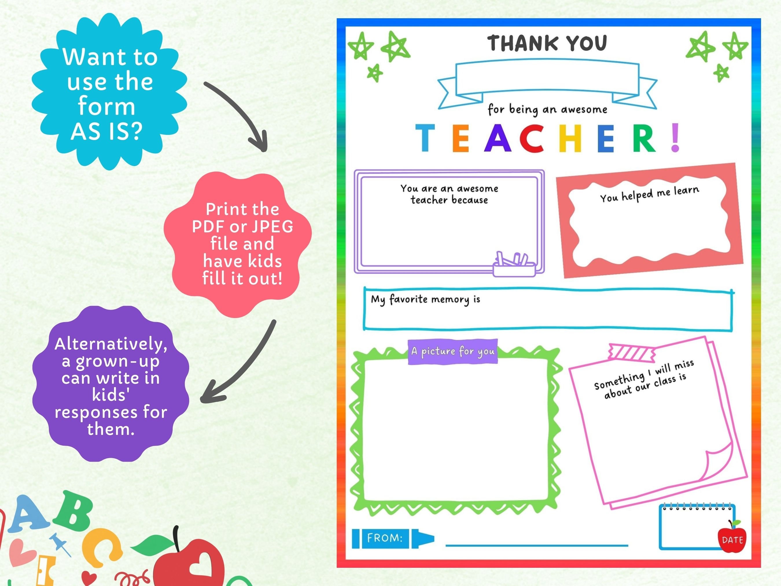 Thank You Teacher Gift, Teacher Appreciation Gift, Printable Teacher ...