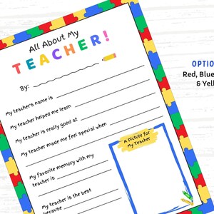 All About My Teacher Printable, End of Year Gift (digital Download) - Etsy