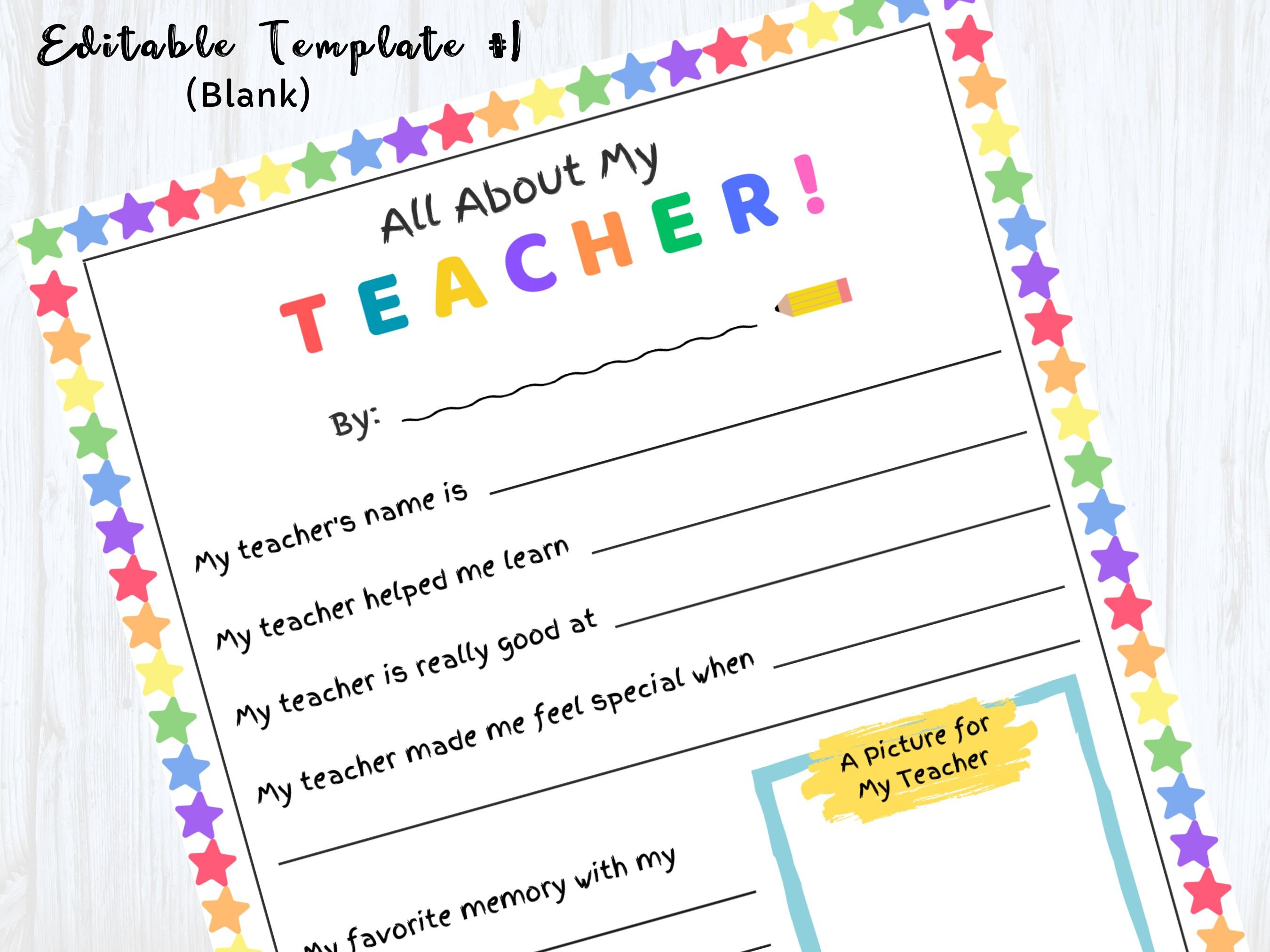 Teacher Appreciation Gift, Teacher Thank You Gift, All About My Teacher ...
