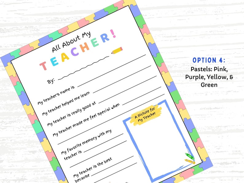 All About My Teacher Printable, End of Year Gift (digital Download) - Etsy