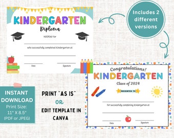 Editable Kindergarten Graduation Certificate, Printable Kindergarten ...