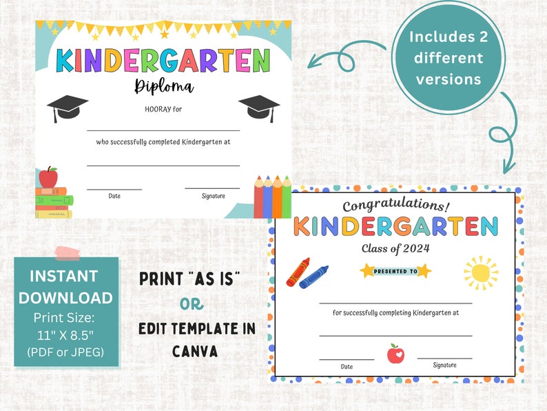Editable Kindergarten Graduation Certificate, Printable Kindergarten ...