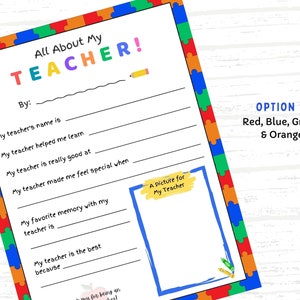 All About My Teacher Printable, End of Year Gift (digital Download) - Etsy