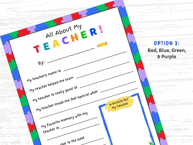 All About My Teacher Printable, End of Year Gift (digital Download) - Etsy