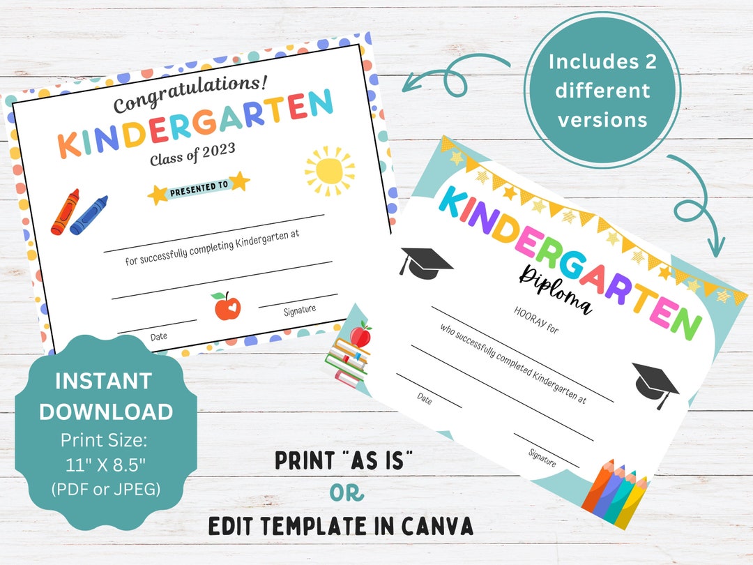 Editable Kindergarten Graduation Certificate, Printable Kindergarten ...
