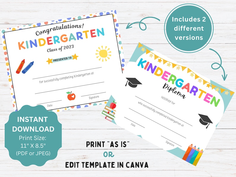 Editable Kindergarten Graduation Certificate, Printable Kindergarten ...