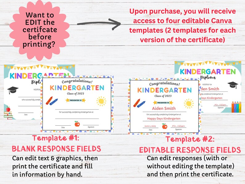 Editable Kindergarten Graduation Certificate, Printable Kindergarten ...