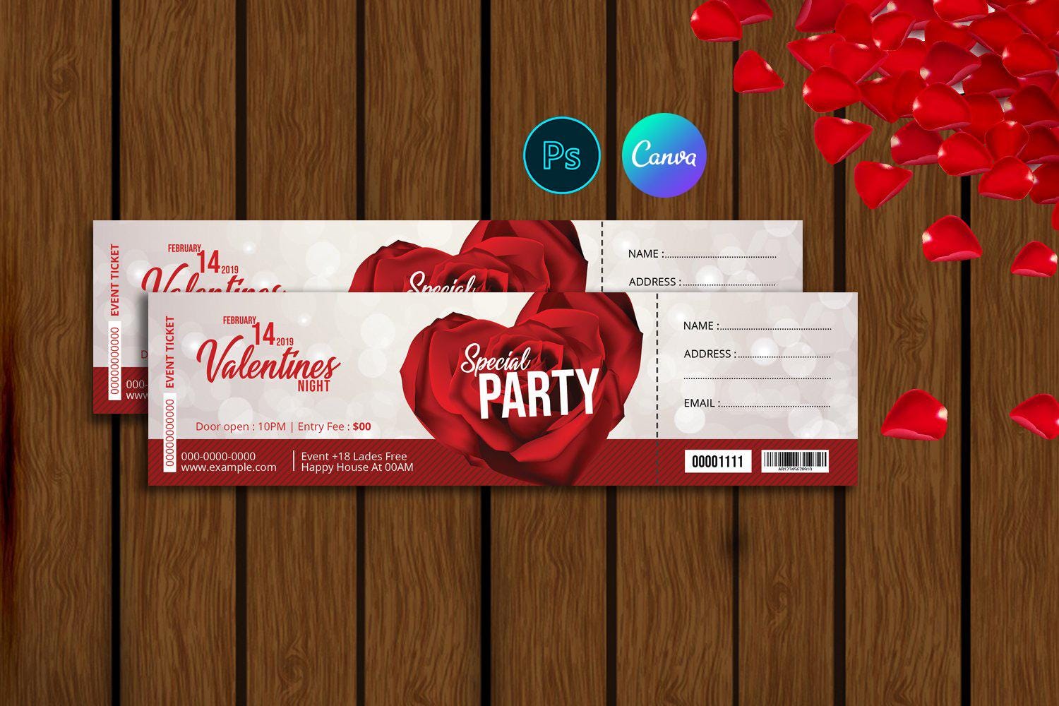 Editable Valentine's Day Ticket Templates: Printable Event Tickets ...