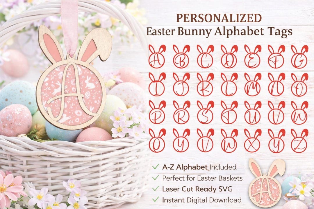 Easter Basket Bunny Alphabets Ornament Bunny Easter Letters Easter ...