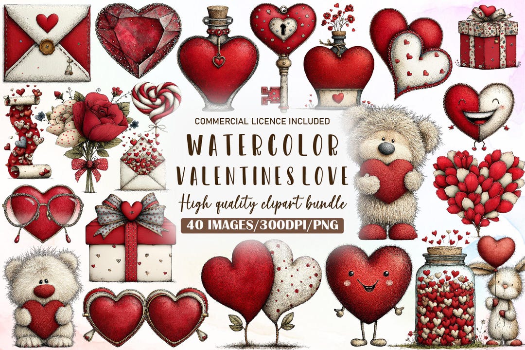 Valentines Clipart Set, Love Clipart PNG Romantic Graphics Designs ...