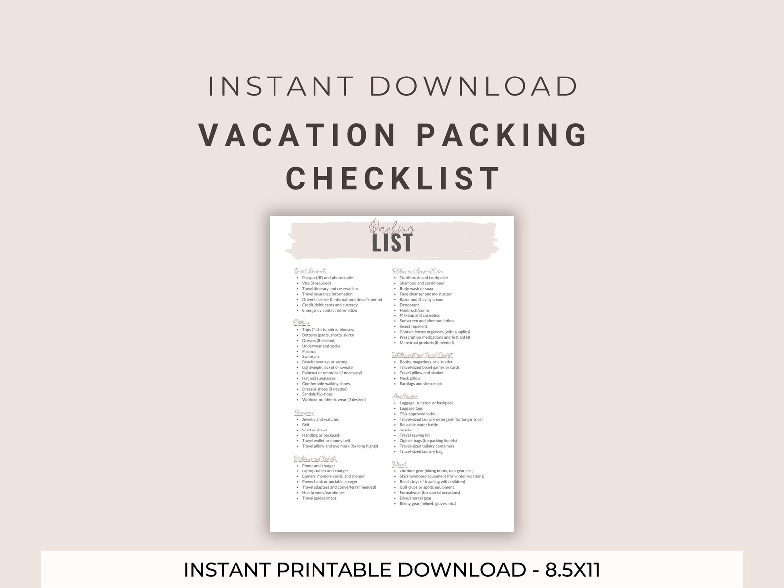 Vacation Packing Checklist | Packing List | Travel Packing List ...