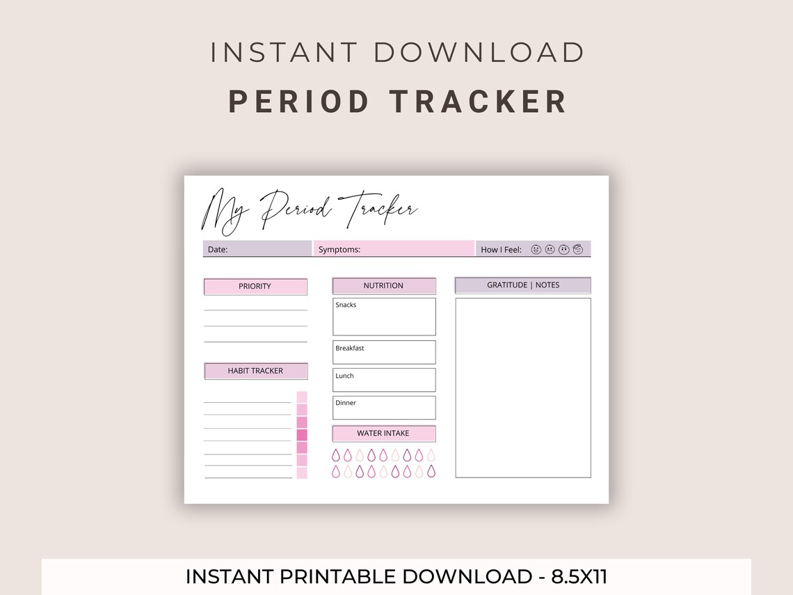 Digital Period Tracker | Printable Menstruation Tracker | Women Period ...