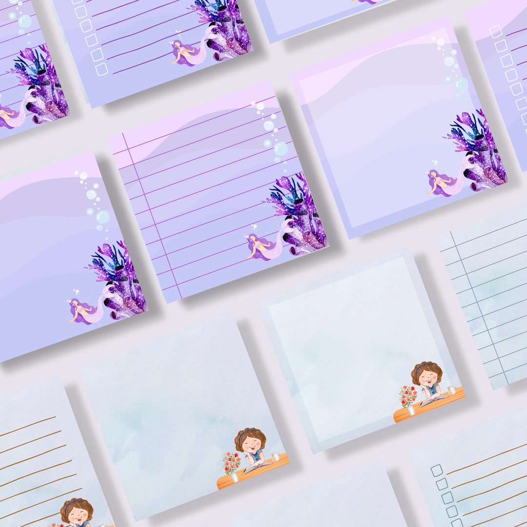 Bundle of 8 Cute Purple & Blue Printable Notepad Memo Pad PDF Animated ...