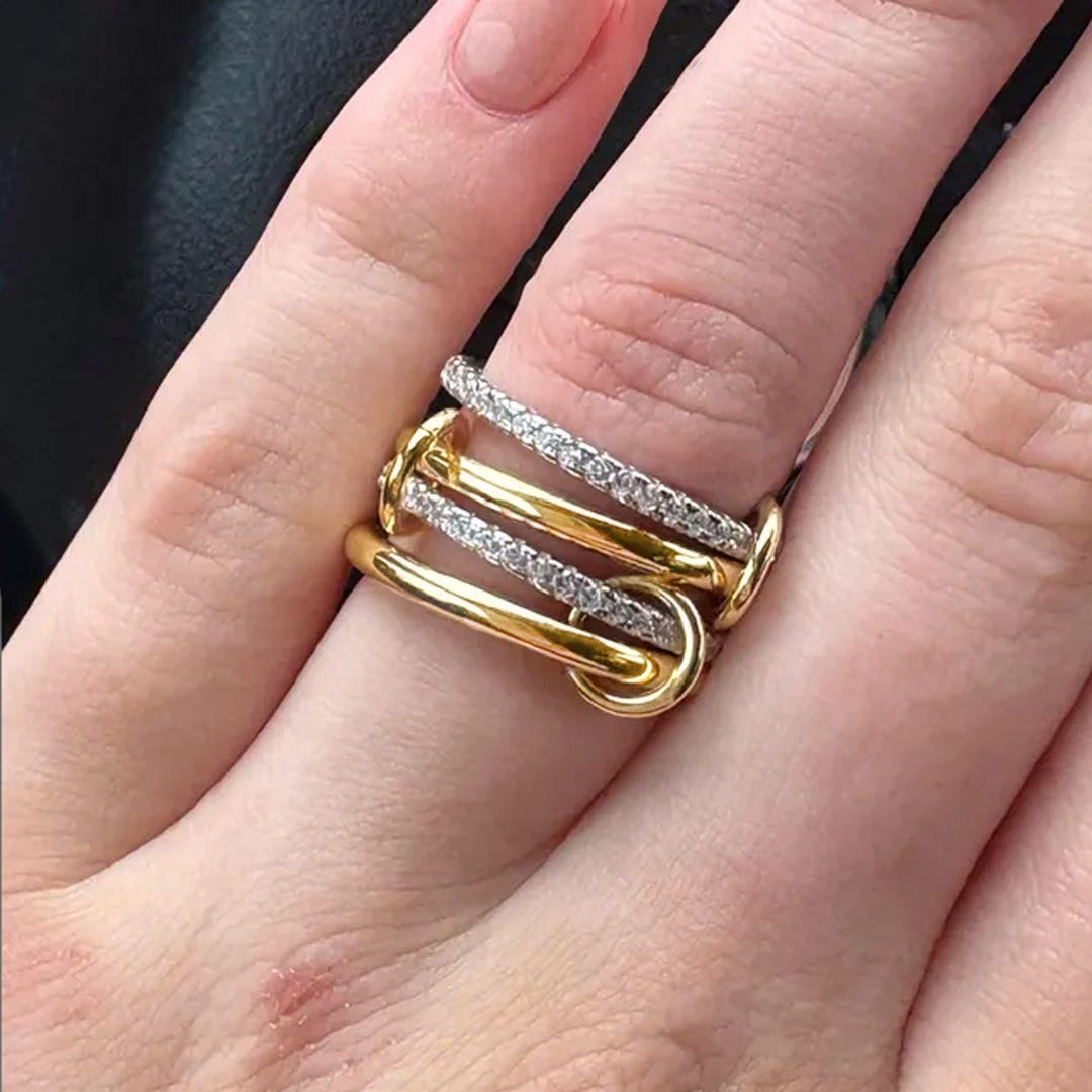 Diamond Connected Band Ring, Pave Multi Link Stacking Band Ring, Multi ...